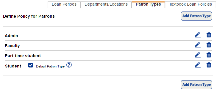 Set Up Resource Policies - Patron Types